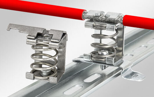 EMC shield clamps, single for direct mounting via rivets