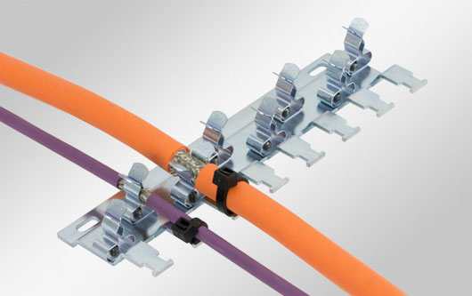 EMC shield clamps, single for direct mounting via rivets