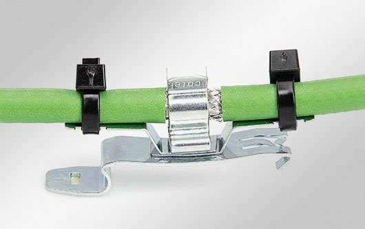Cable shield clamps for 35mm top hat DIN rails