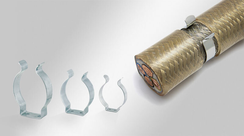 EMC shield clamps, single for direct mounting via rivets