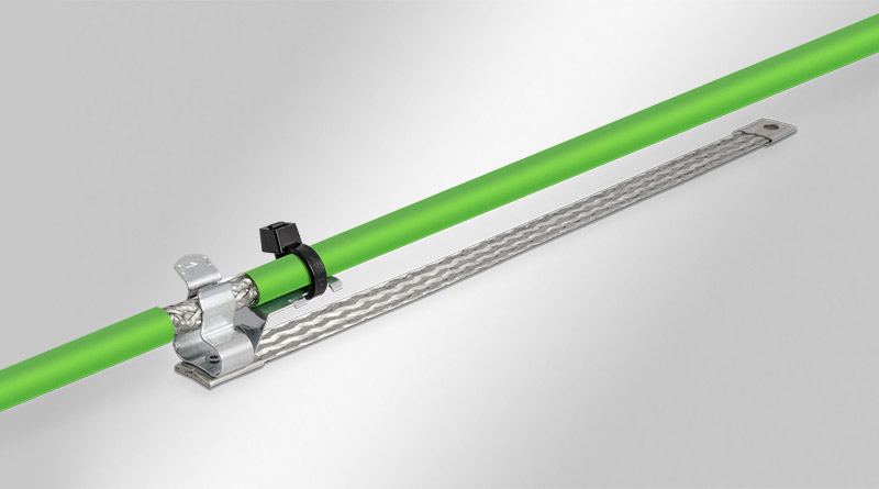 EMC cable shield clamps on earthing tapes